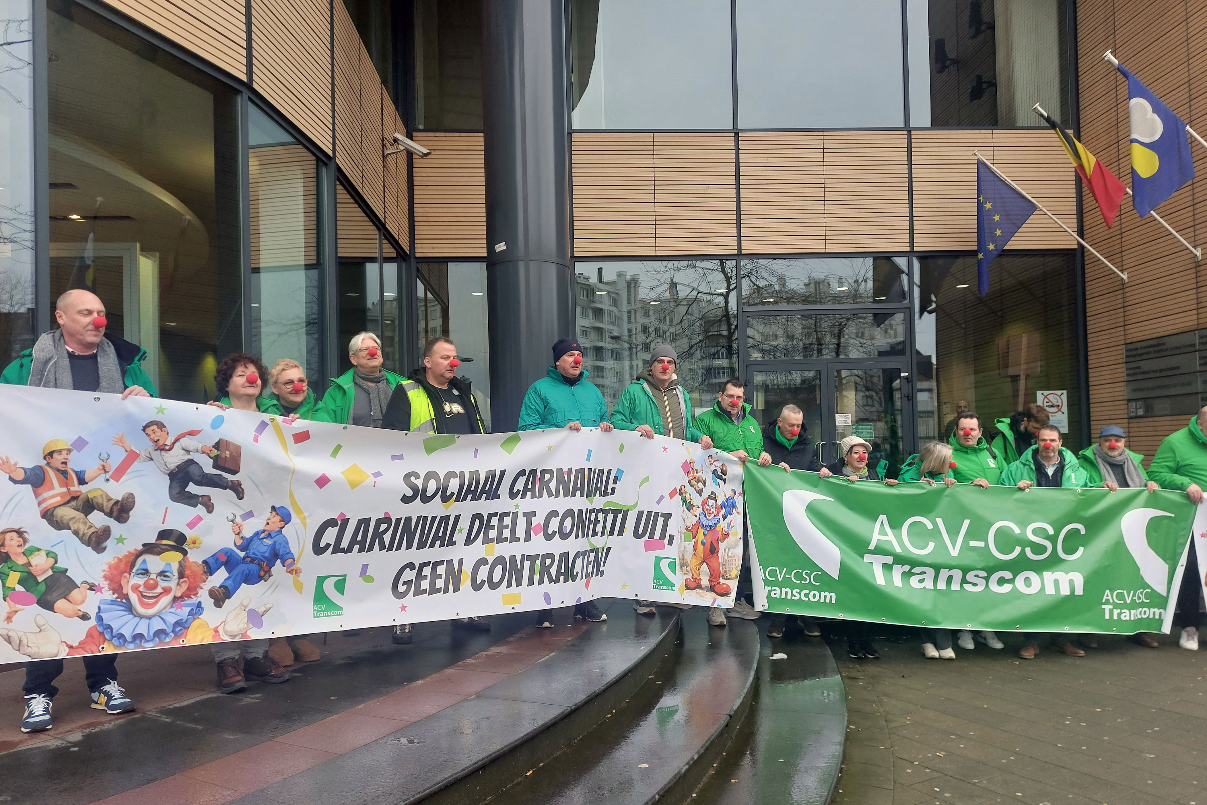 ACV-Transcom betoogt met clownsneuzen om absurde regeringsmaatregelen ...
