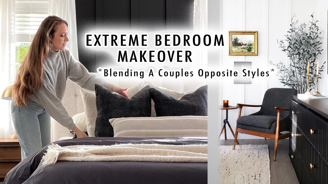 Bedroom makeover blending opposite design styles