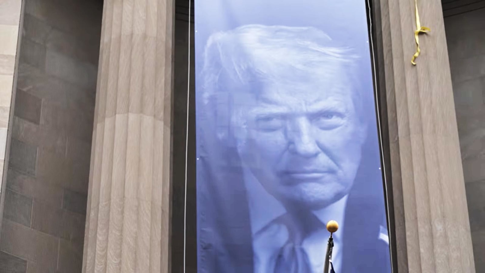 'Make America safe again' giant banner of Trump hung at different ...