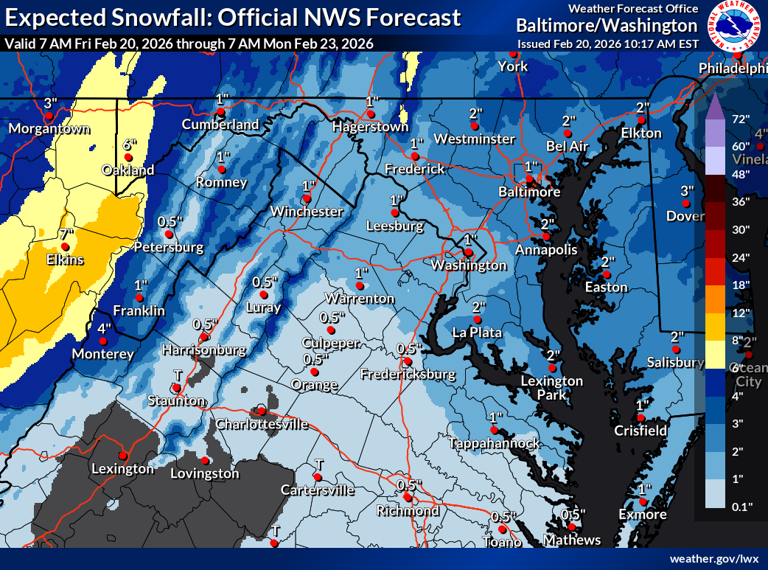 New snowfall totals released for coastal storm targeting NoVA