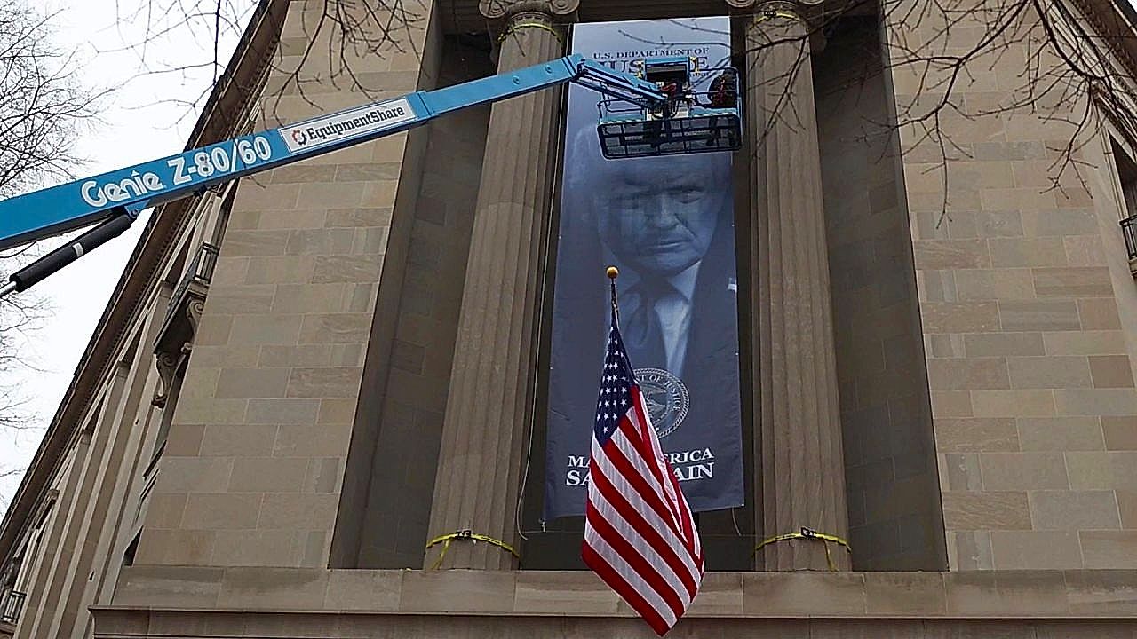 Trump banner displayed at the Department of Justice