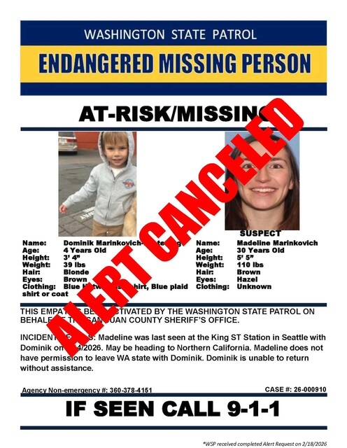 Missing person alert canceled