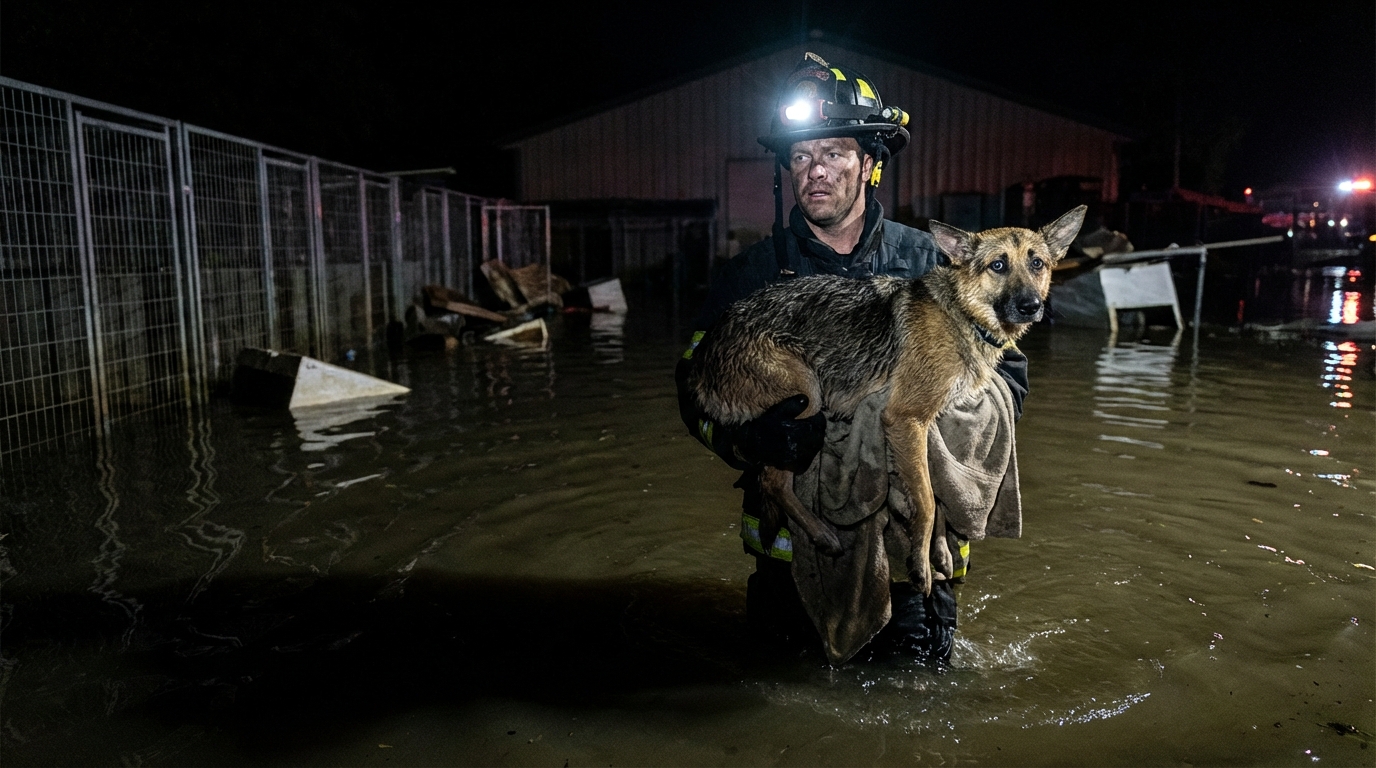 Au cœur de la nuit, une trentaine de chiens piégés par les eaux sauvés ...
