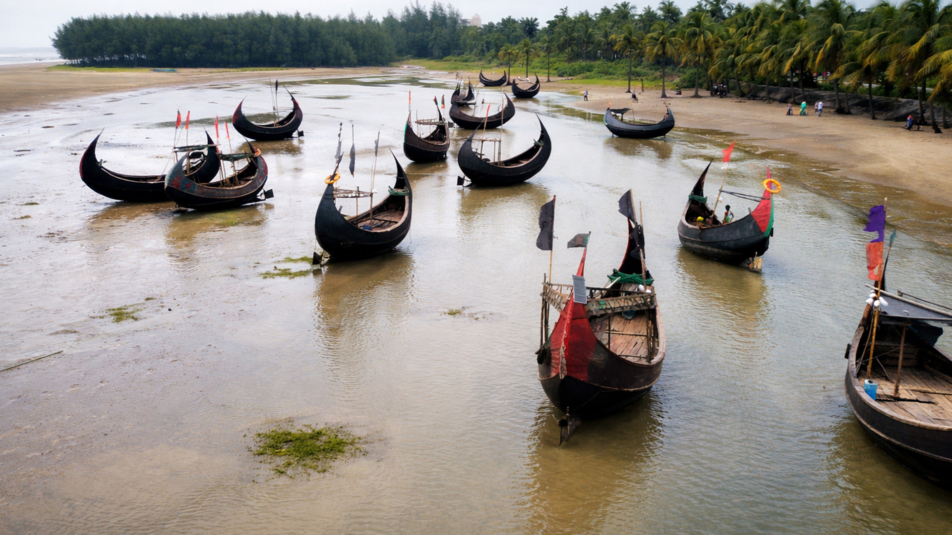 Why are these boats stranded at low tide?