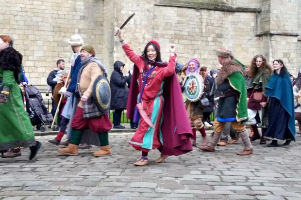 Hordes of Viking and Saxon warriors march through York city centre