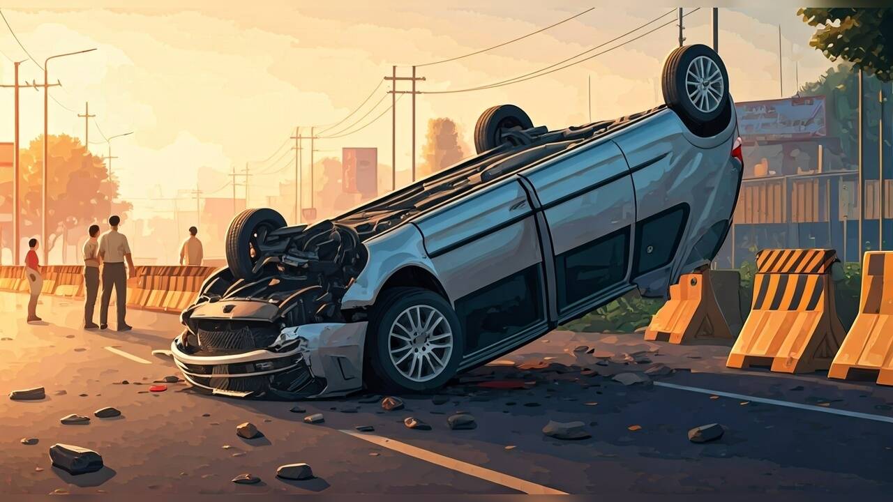 Speeding Mercedes flips after hitting divider in Gurugram, driver ...
