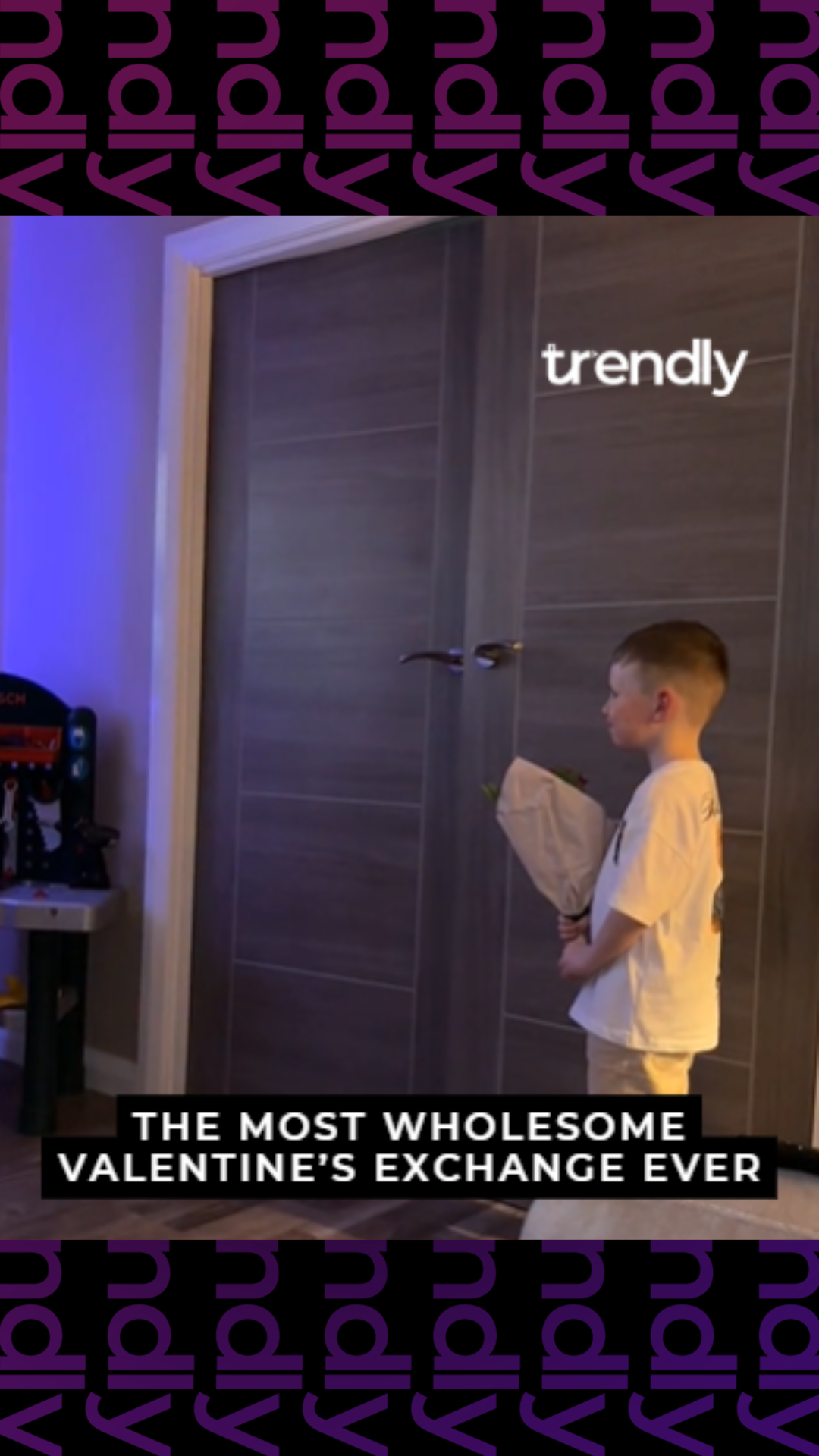 Little girl hands a gift bag back after receiving flowers on Valentine ...