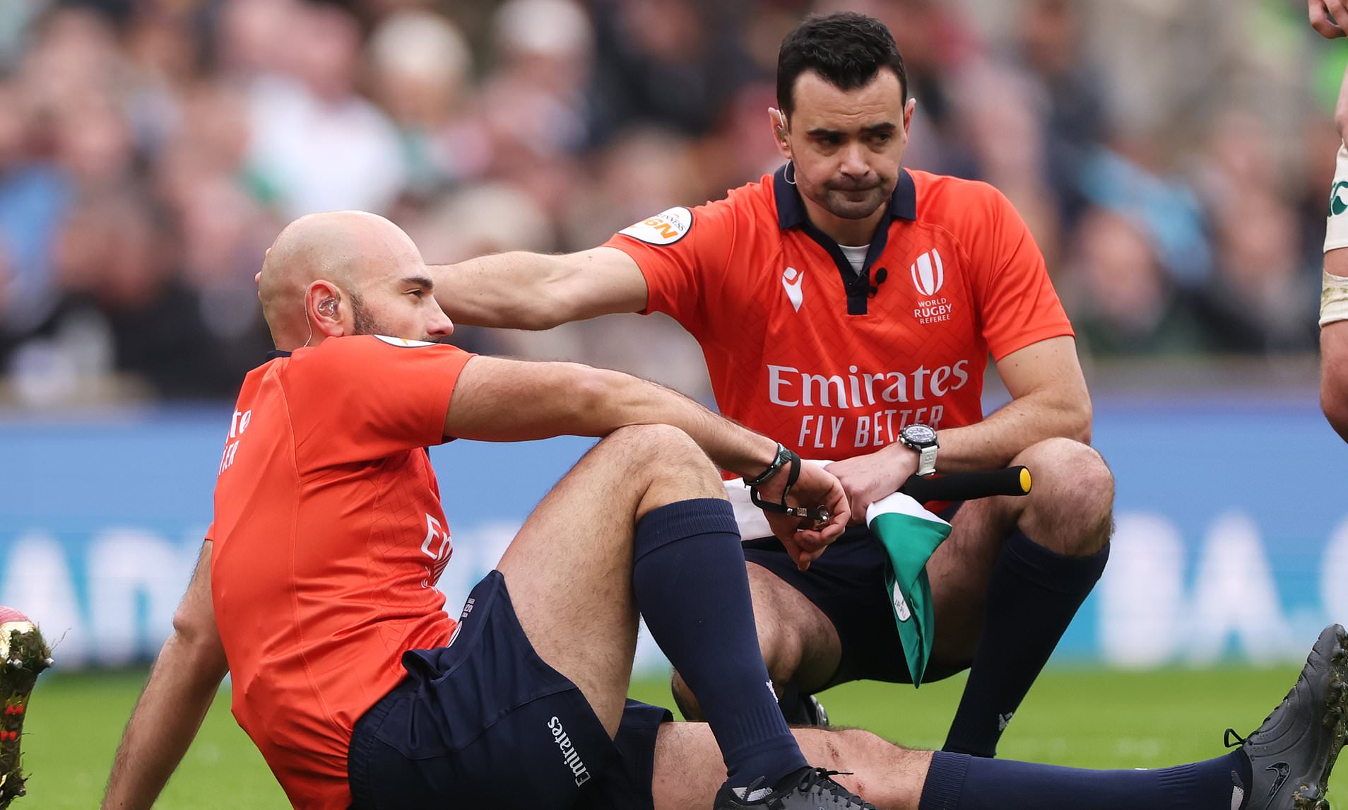 Rugby referee forced off during England's match against Ireland as ...