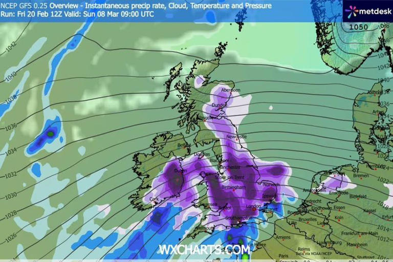 Snow maps show exact date beast from the east storm set to hit North East