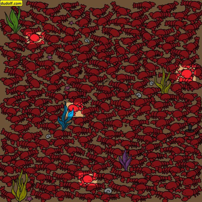 If your attention to detail is off the charts, then spot four crabs ...