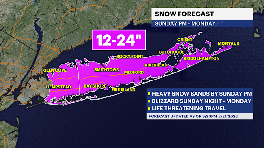 Blizzard warning: 2 feet of snow possible, strong winds on LI Sunday ...