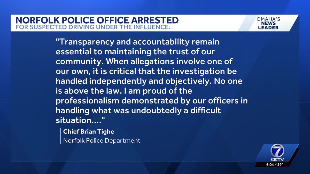 Norfolk police officer arrested for suspected driving under the influence