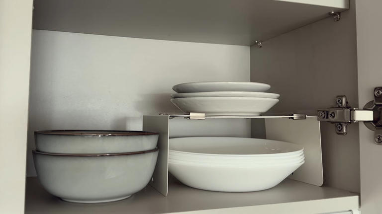 Organize cluttered dishes with a smart bookend solution