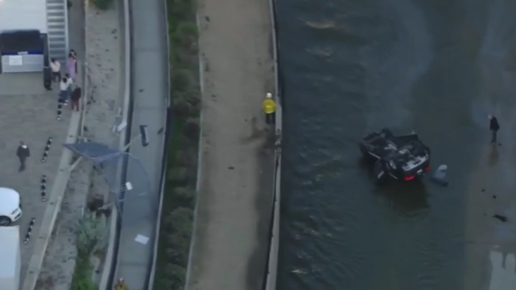 Car overturns during crash into LA River in Studio City; 1 hospitalized