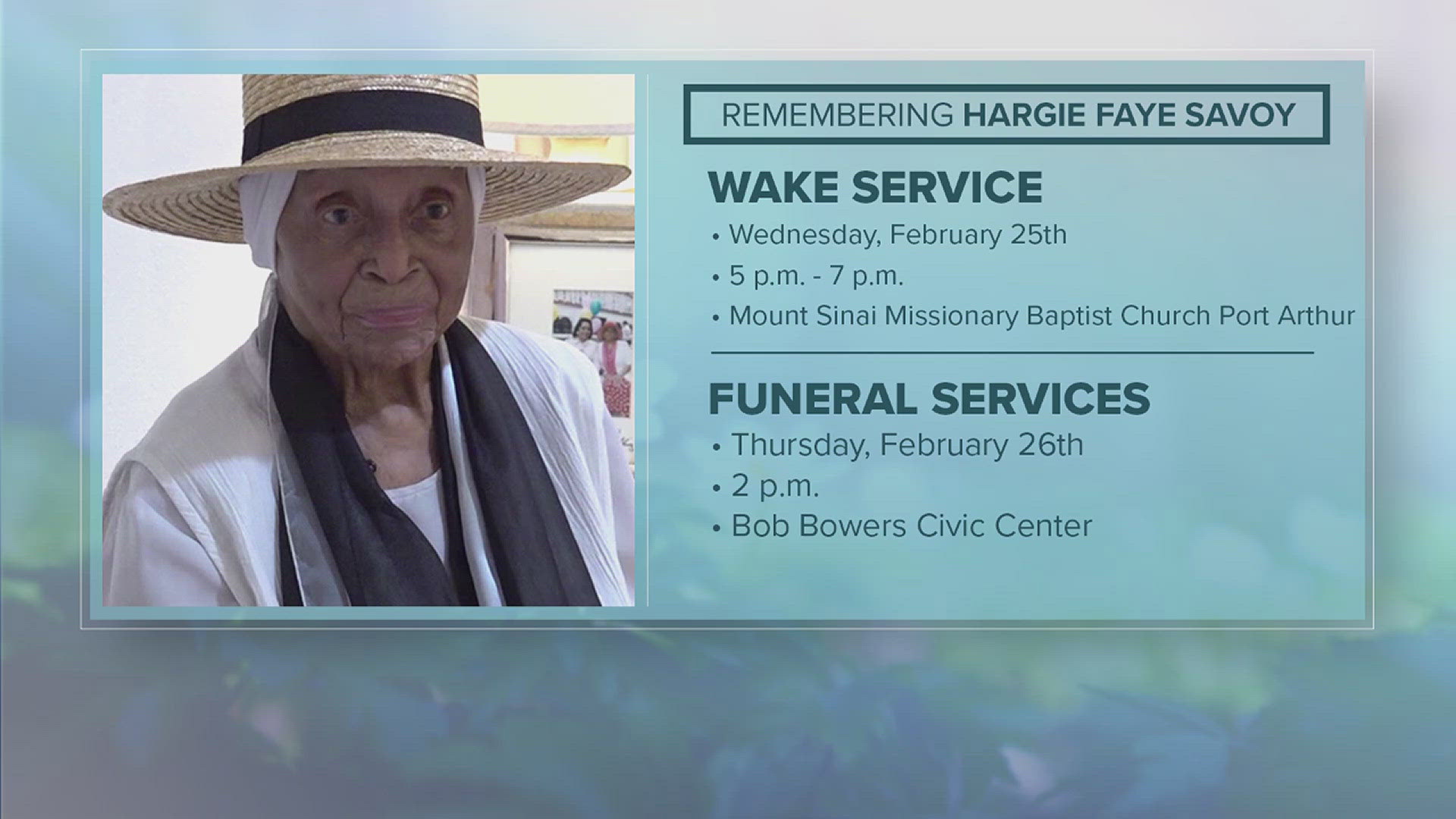 Memorial services set for Hargie Faye Savoy