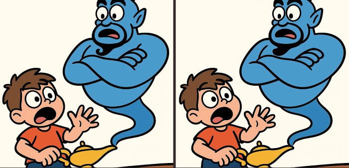Find 3 differences in boy getting scared of a genie in just 45 seconds