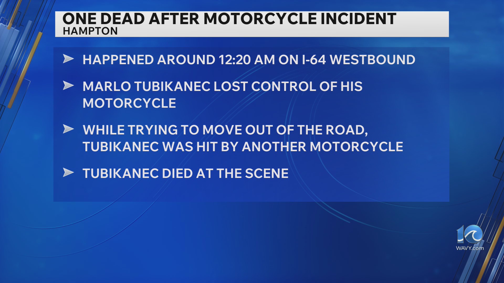 Virginia State Police investigating deadly I-64 motorcycle crash in Hampton
