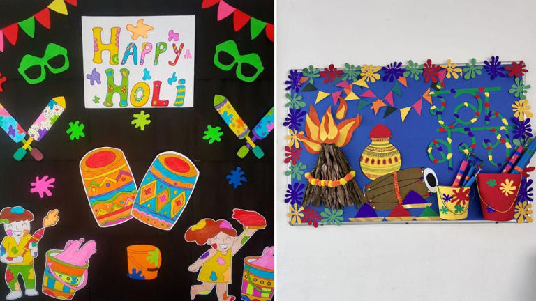 Holi board decoration ideas for schools: Colourful designs that spark ...