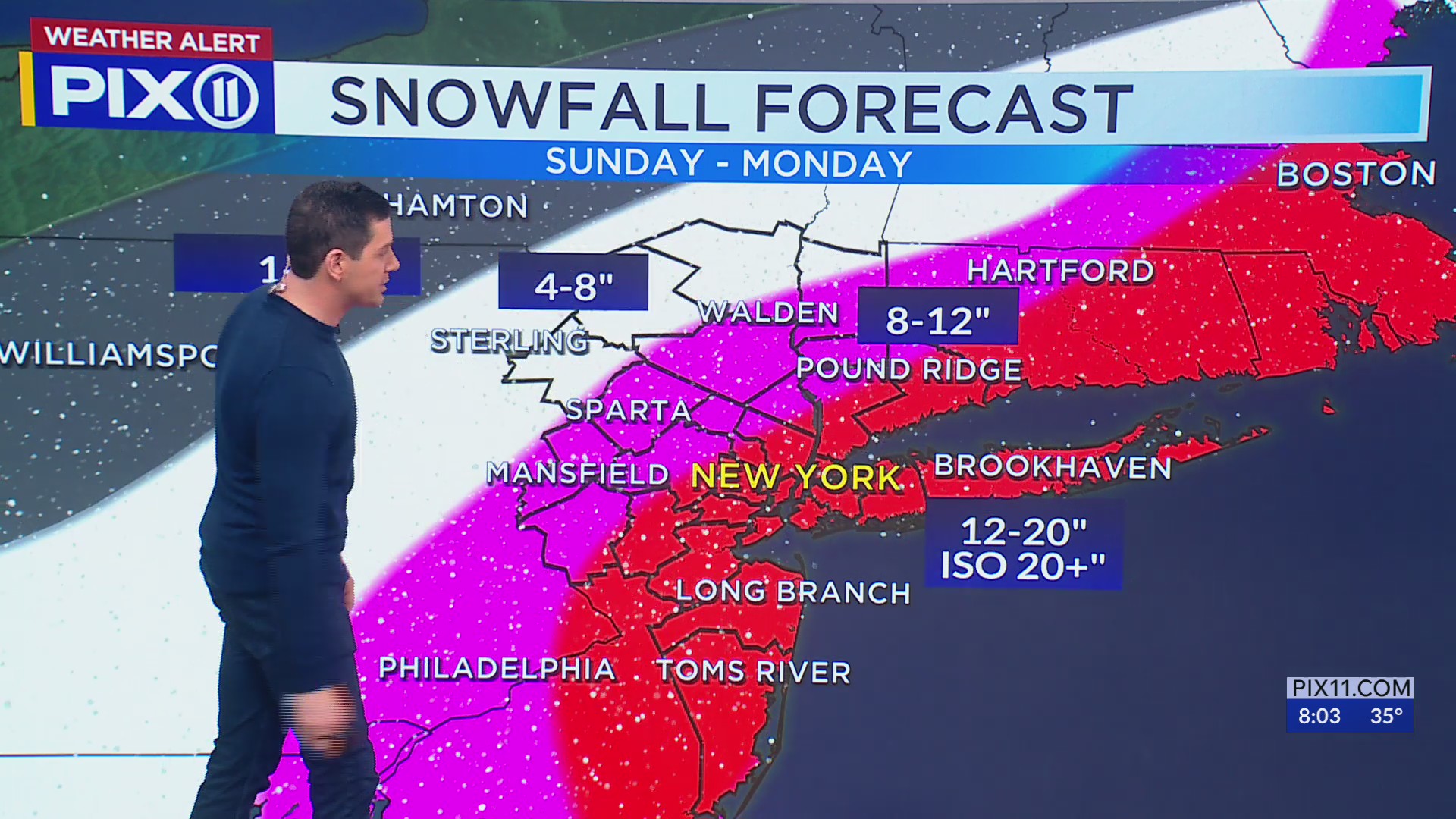What time is the snow starting in NY, NJ?