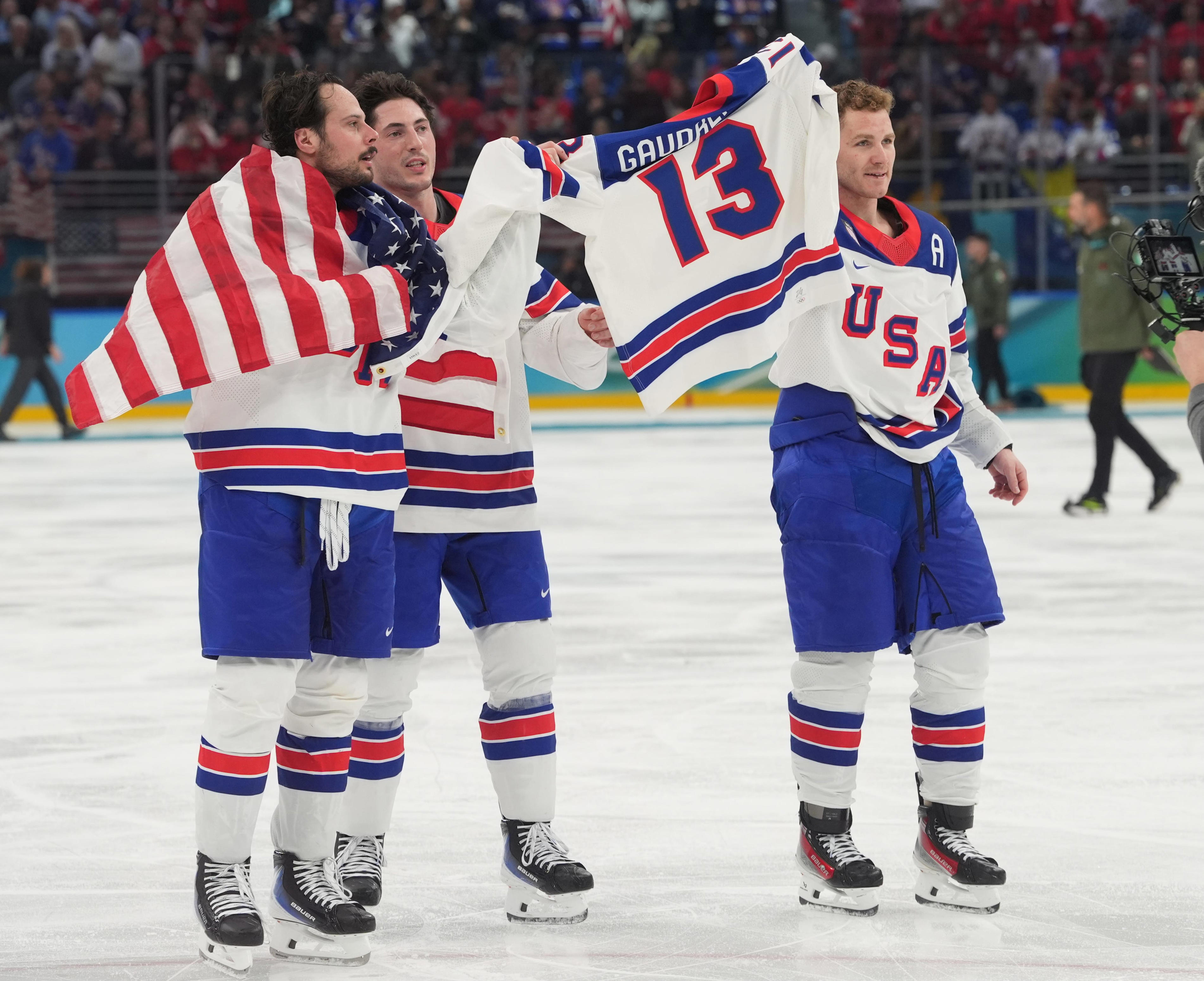 Team USA honors Gaudreaus after Winter Olympics gold medal win