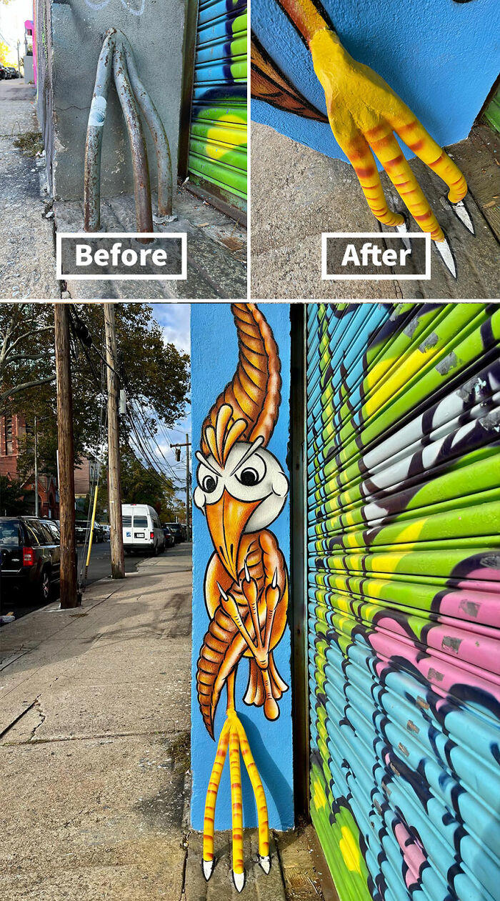 Street artist turned 30 boring street objects into works of art