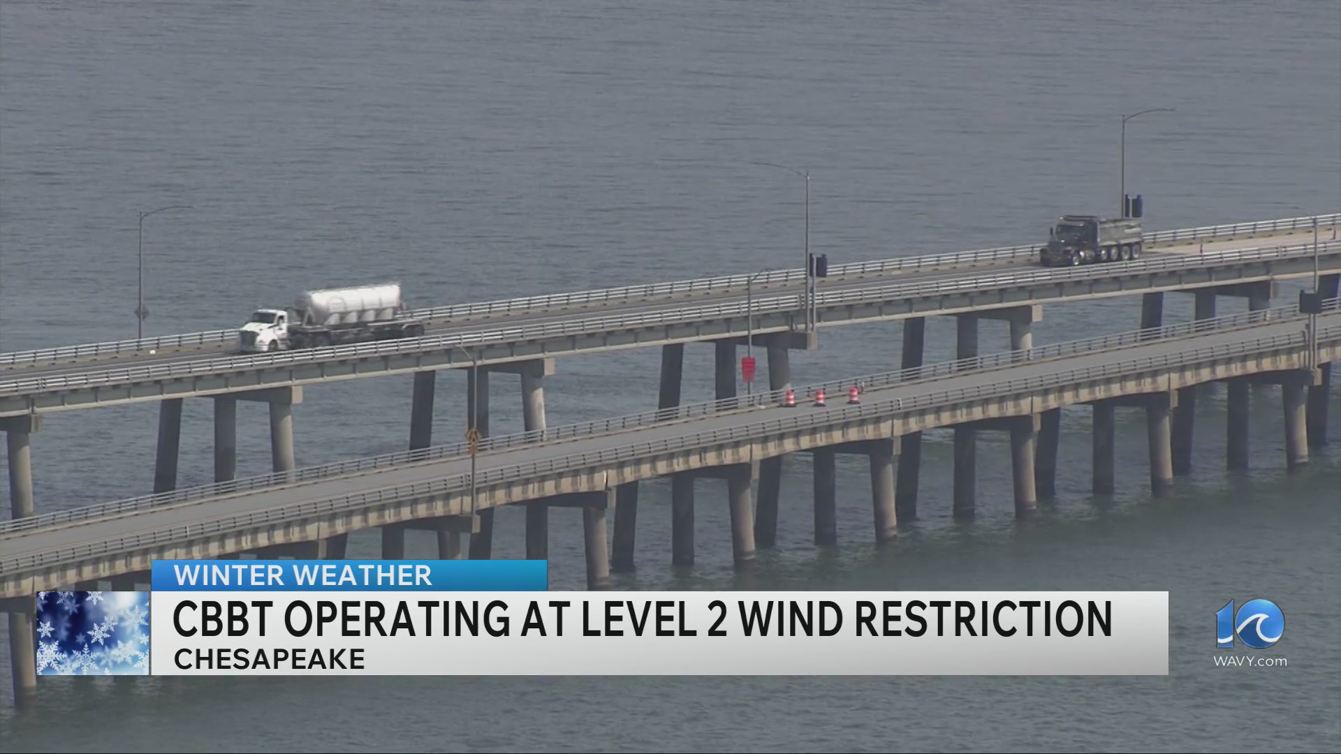 Chesapeake Bay Bridge-Tunnel under level 2 wind restrictions