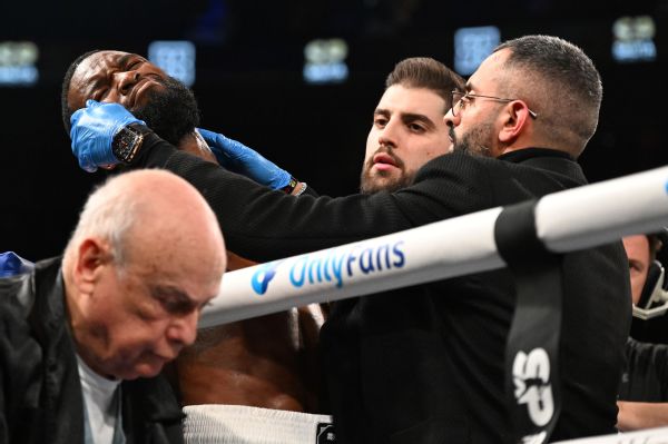 Joe George Jr. collapses in corner during fight vs. Atif Oberlton