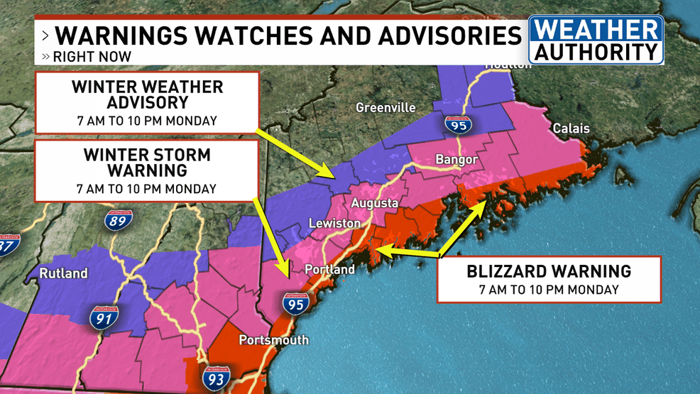 Blizzard warnings posted along the Maine coast with heavy snow and ...