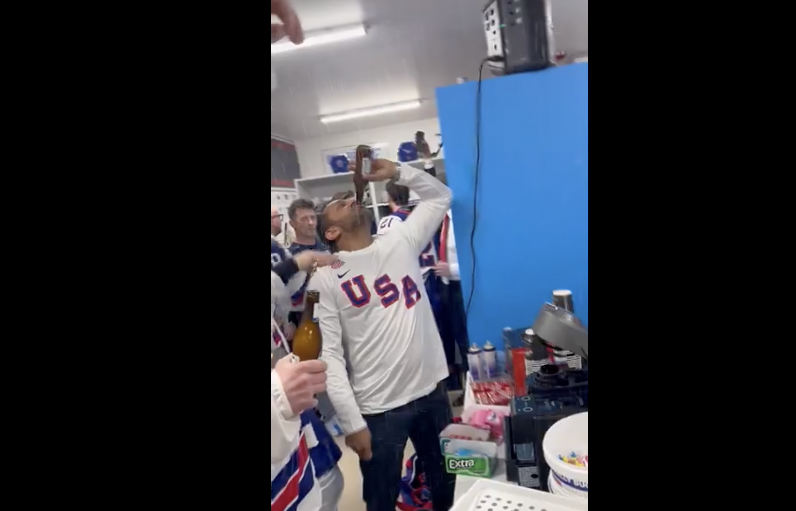 FBI director Kash Patel pounds a beer and gets rowdy in Team USA locker ...
