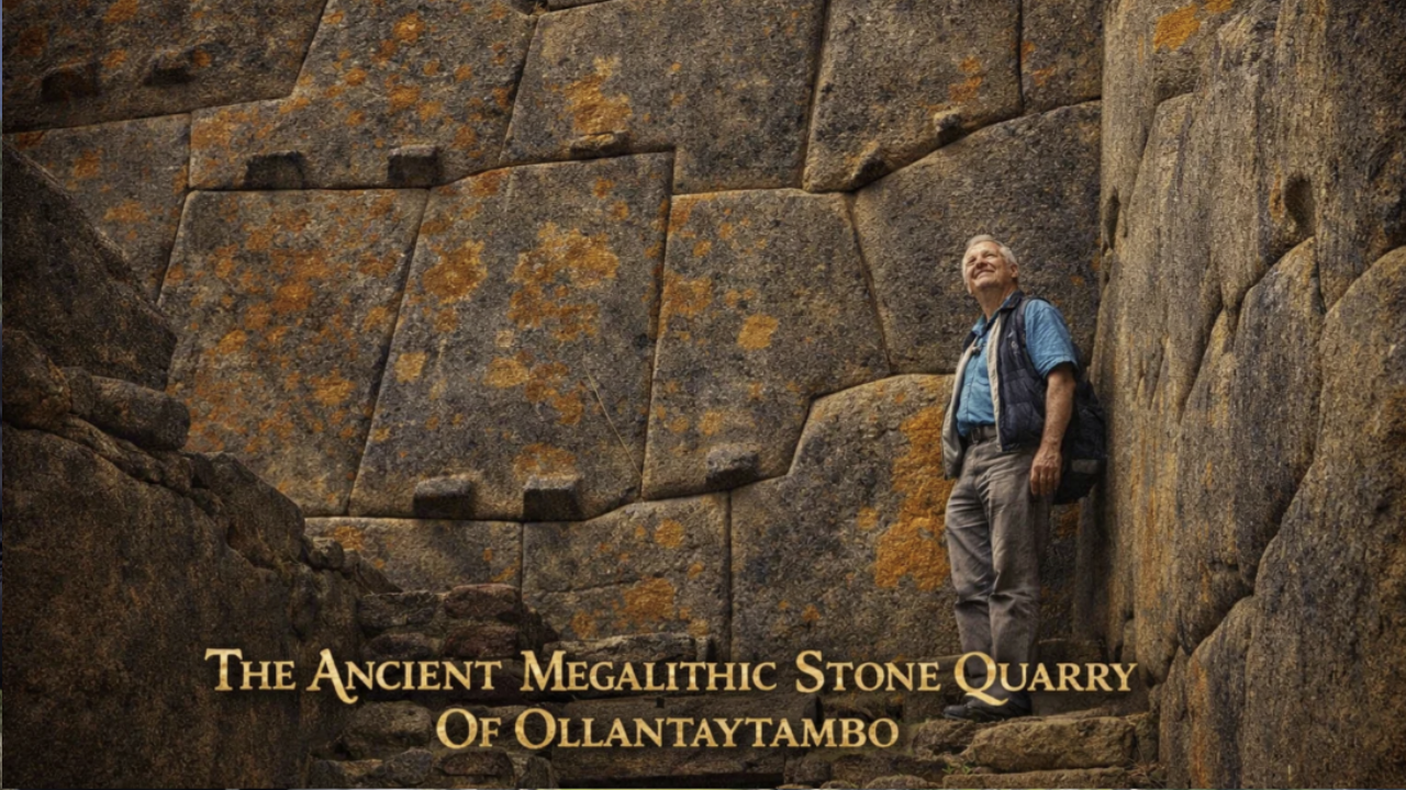 Ancient megalithic stone quarry exploration in Ollantaytambo, Peru