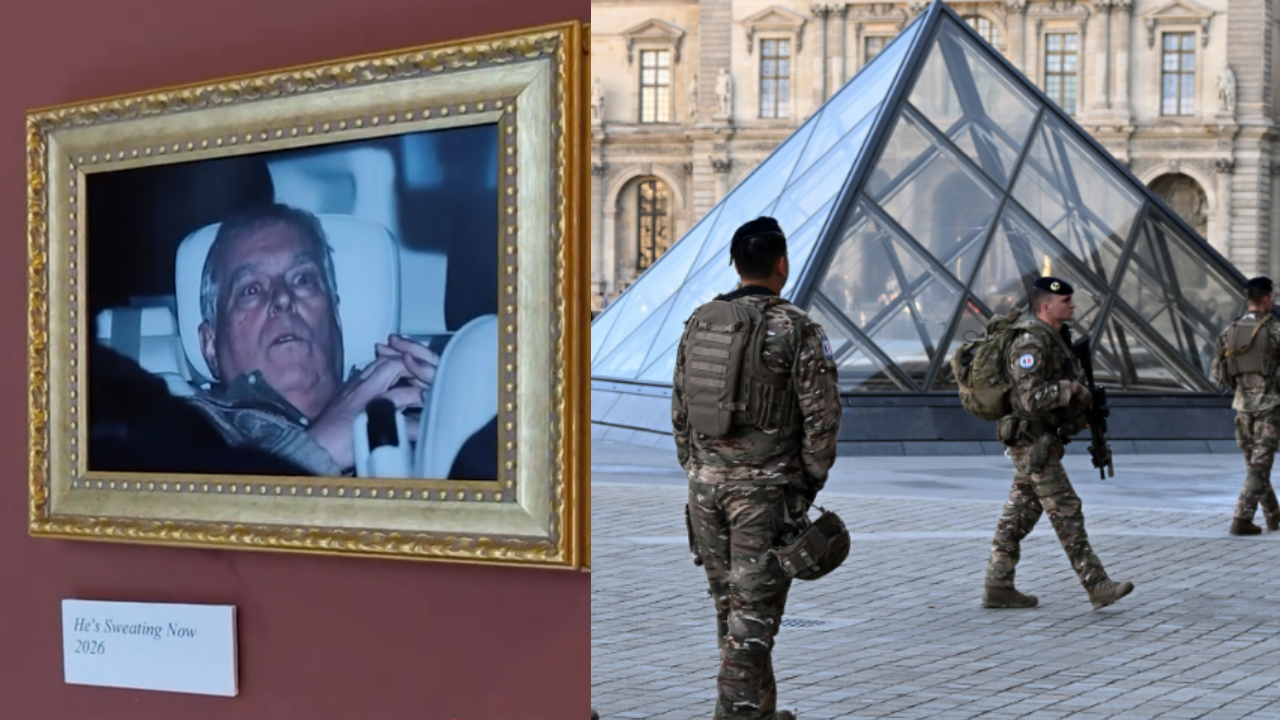 'He's sweating': Activists sneak into Louvre Museum in Paris, hang ex ...