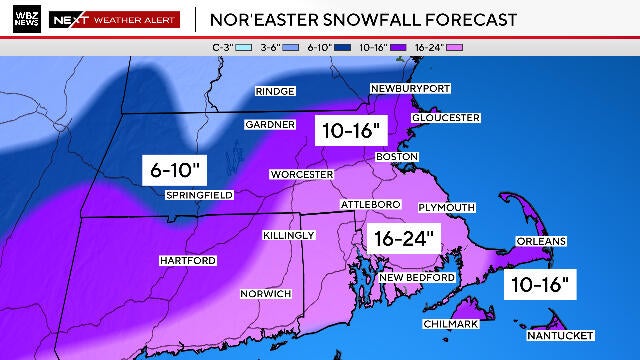 Blizzard warning for Boston. Weather forecast maps show where 2 feet of ...