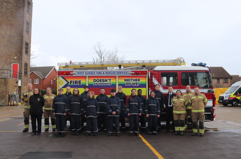 Students celebrate their success at Bognor Fire Station