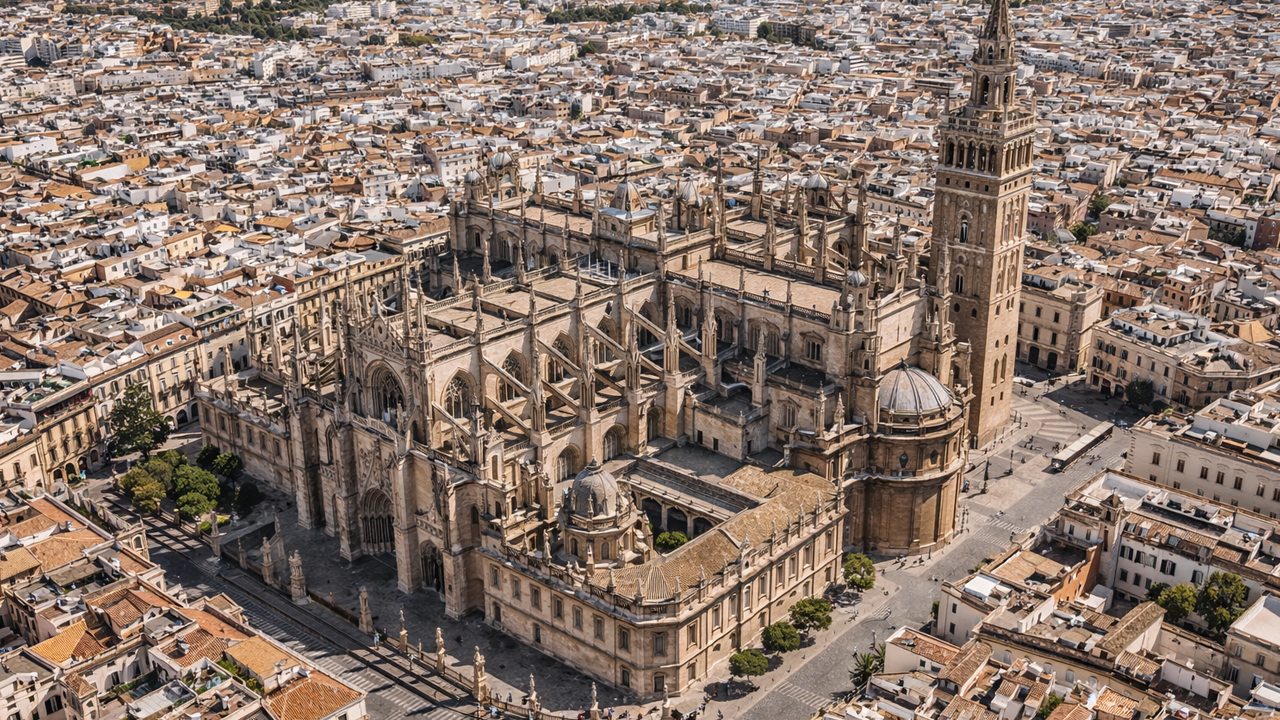 Aerial views of Seville’s historic heart and cathedral