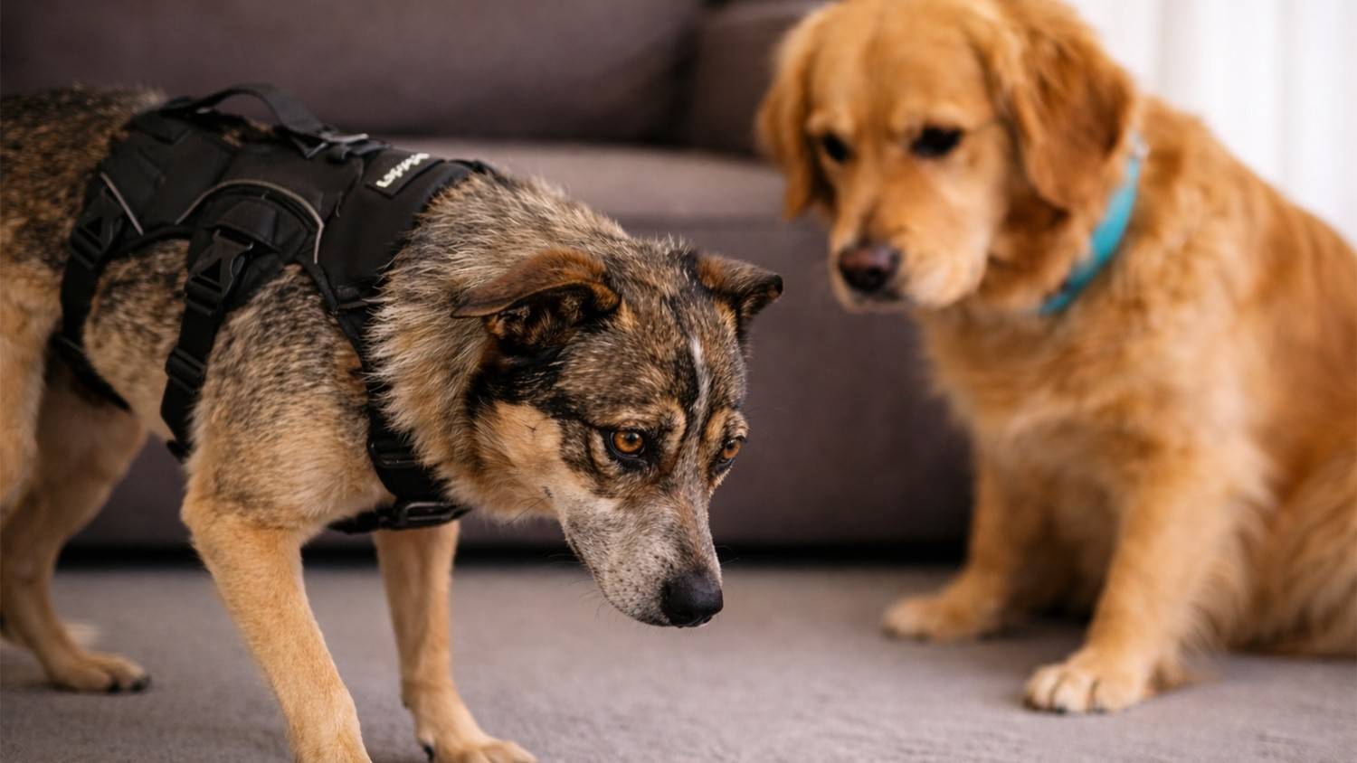 Golden retriever meets completely broken rescue for the first time