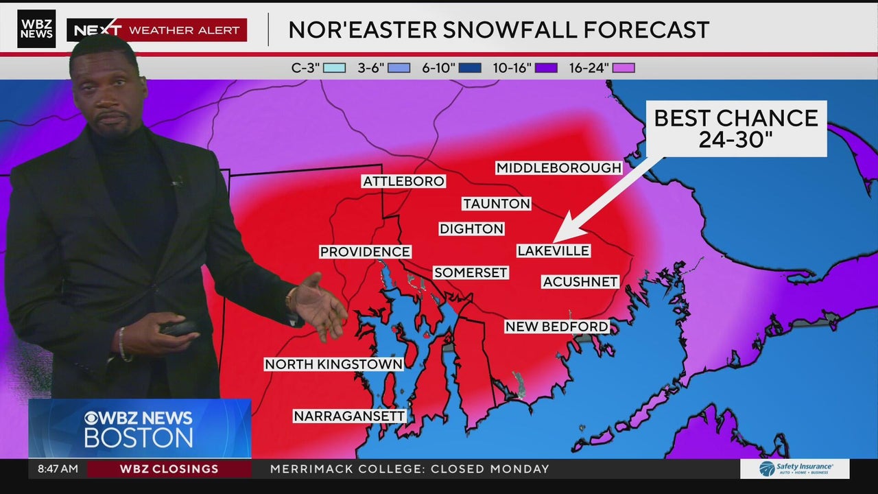 WBZ News Boston weather forecast with latest projected snow totals