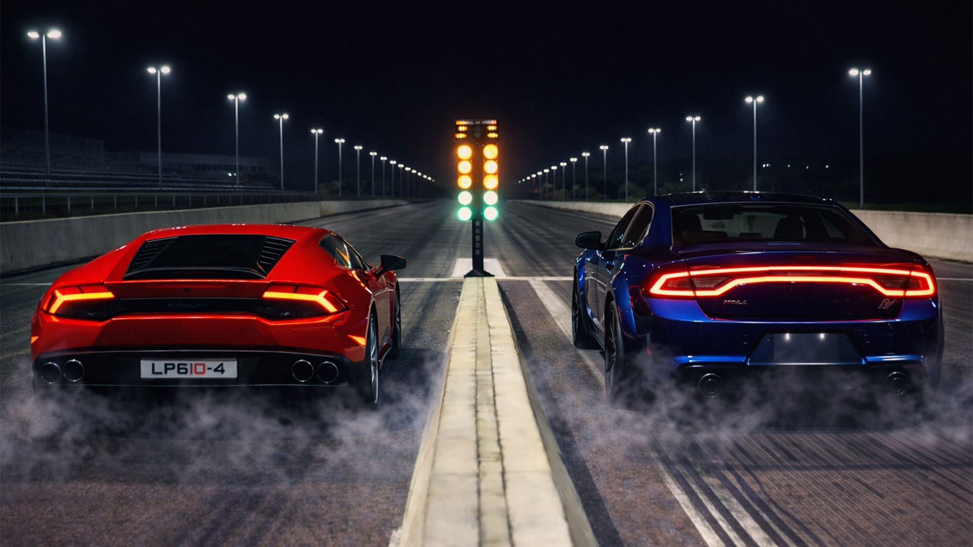 1,000HP Dodge Charger Hellcat vs Lamborghini Huracan LP610-4 drag race