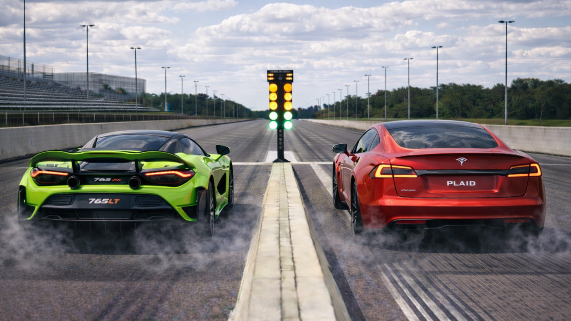 1,020 HP Tesla Model S Plaid vs McLaren 765LT drag race