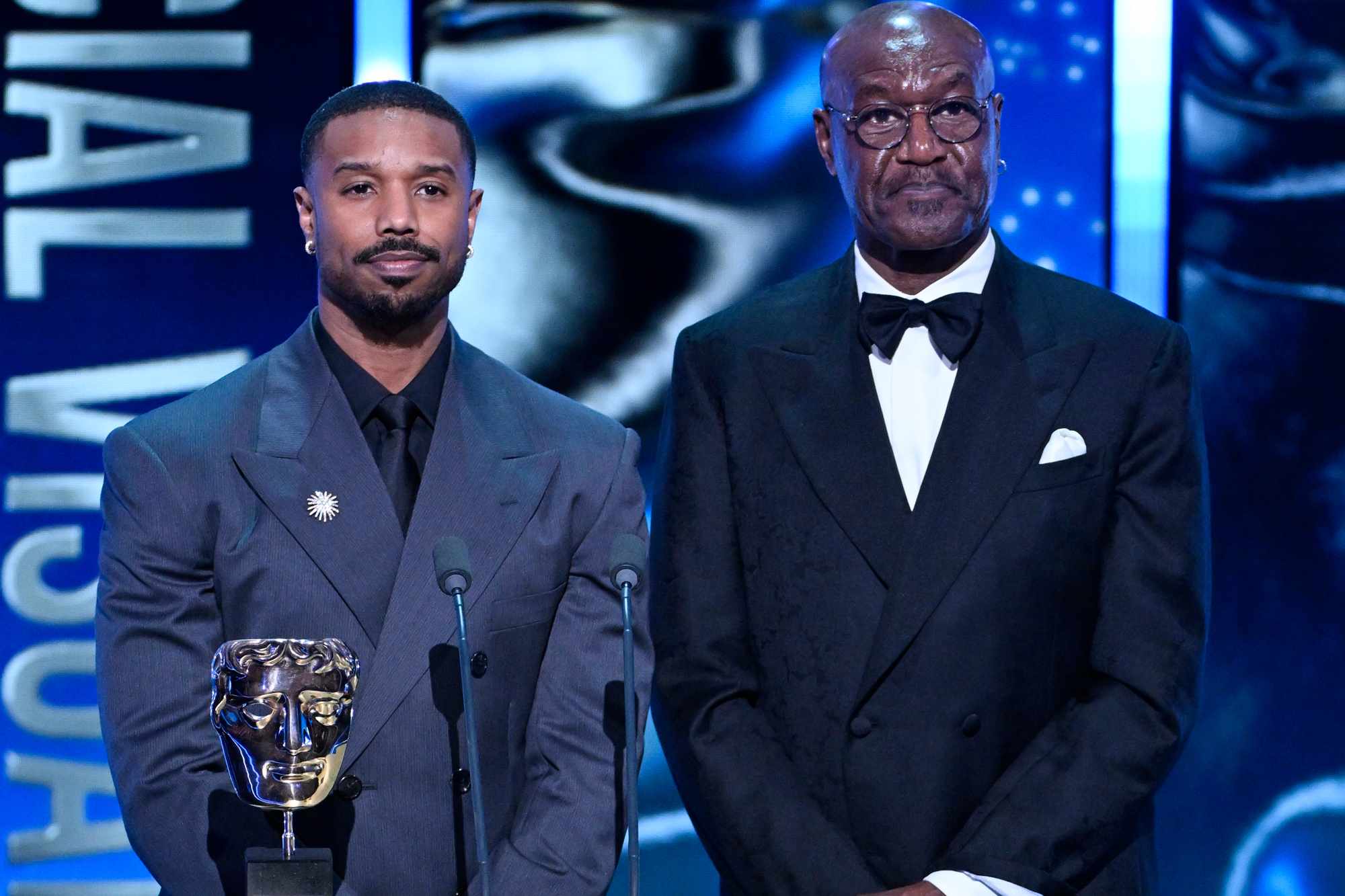 Michael B Jordan and Delroy Lindo onstage at BAFTAs when Tourette's ...