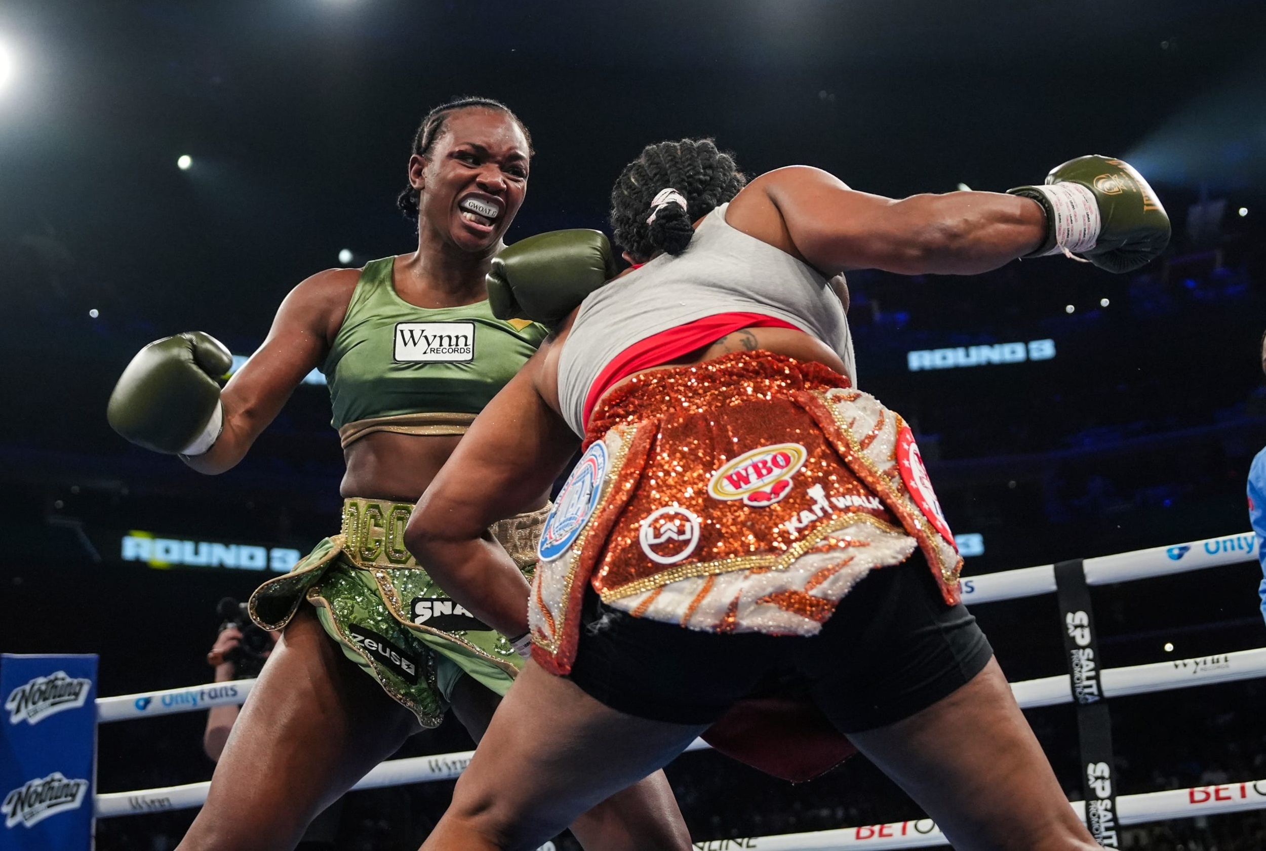 Terence Crawford reacts to Claressa Shields' win