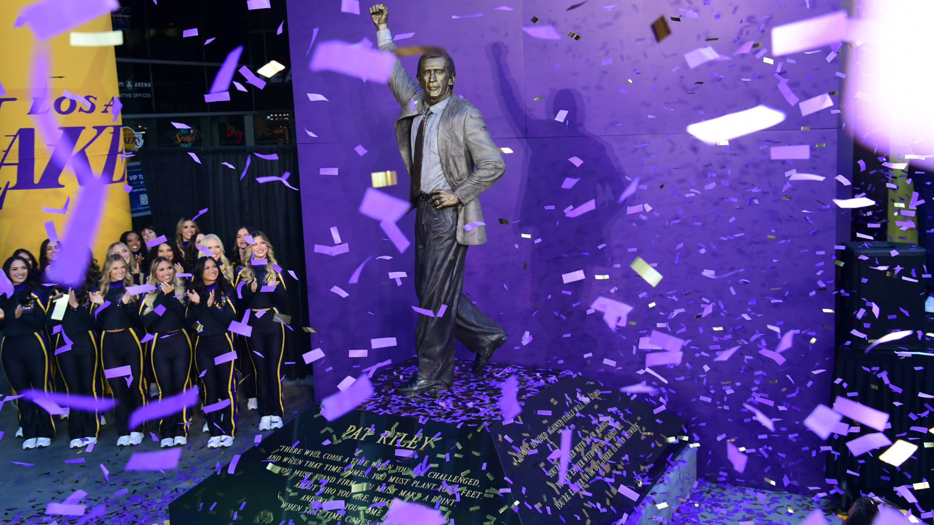 Pat Riley statue unveiled next to Kareem Abdul-Jabbar and Magic Johnson