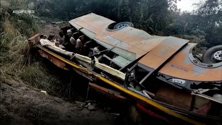 19 dead, 25 injured after passenger bus plunges off highway and falls ...