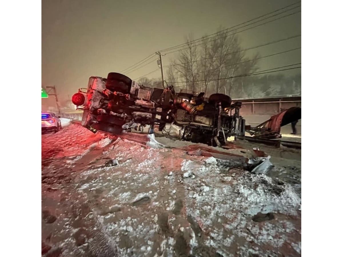 Snow plow flips on Sunrise Highway during 'potentially life-threatening ...