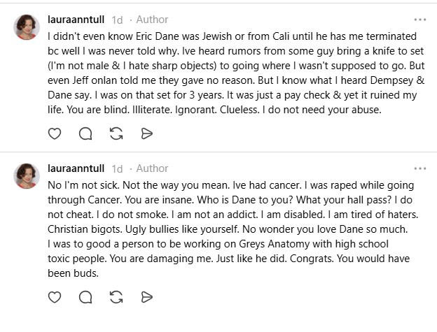 'Grey's Anatomy' actress calls Eric Dane 'true evil,' says she got him ...