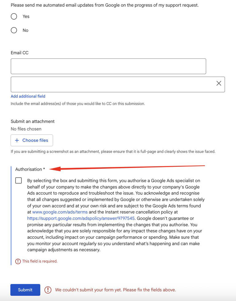 Google Ads support now requires account change authorization