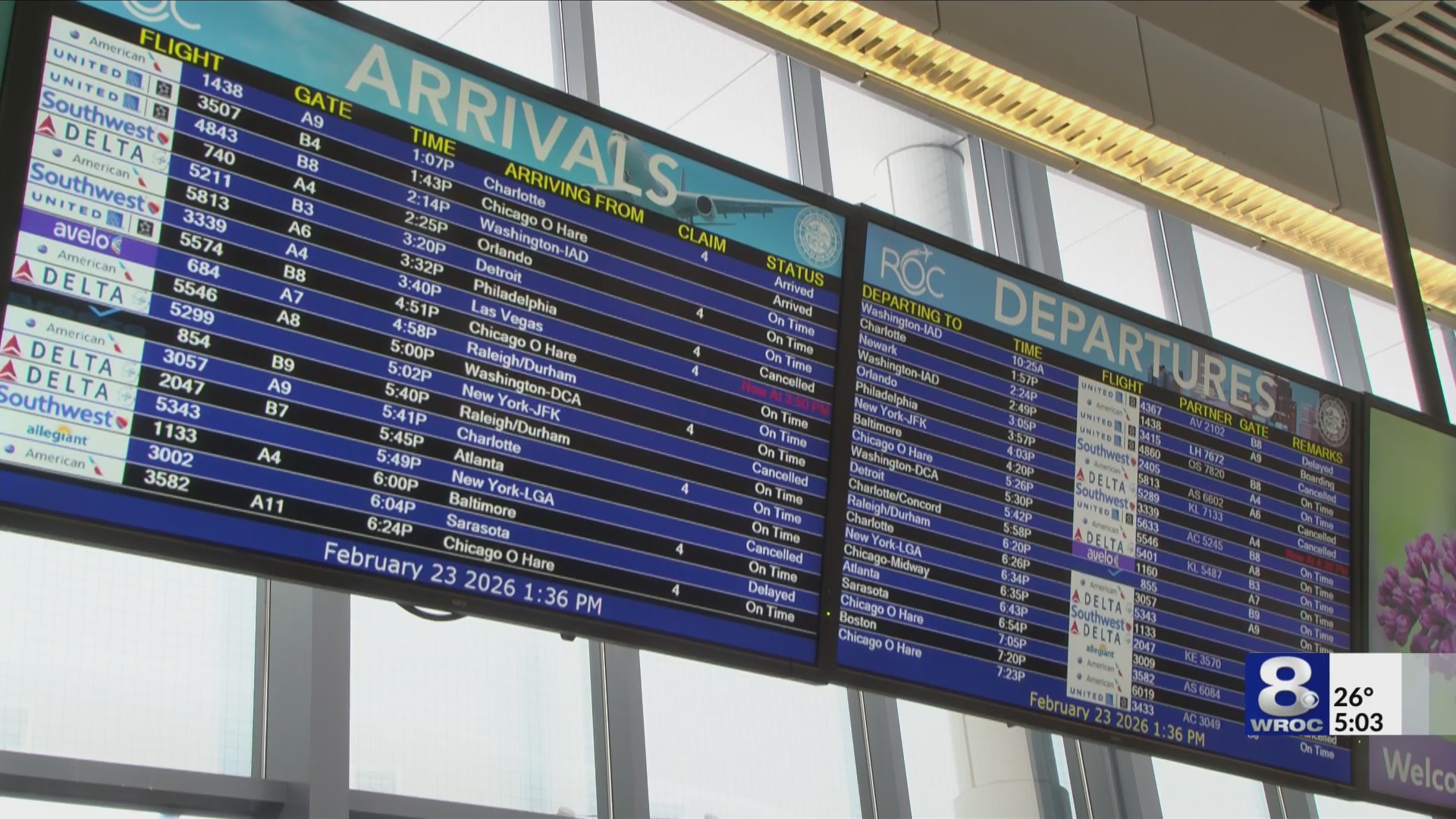 Flights canceled, delayed at ROC amid winter storm