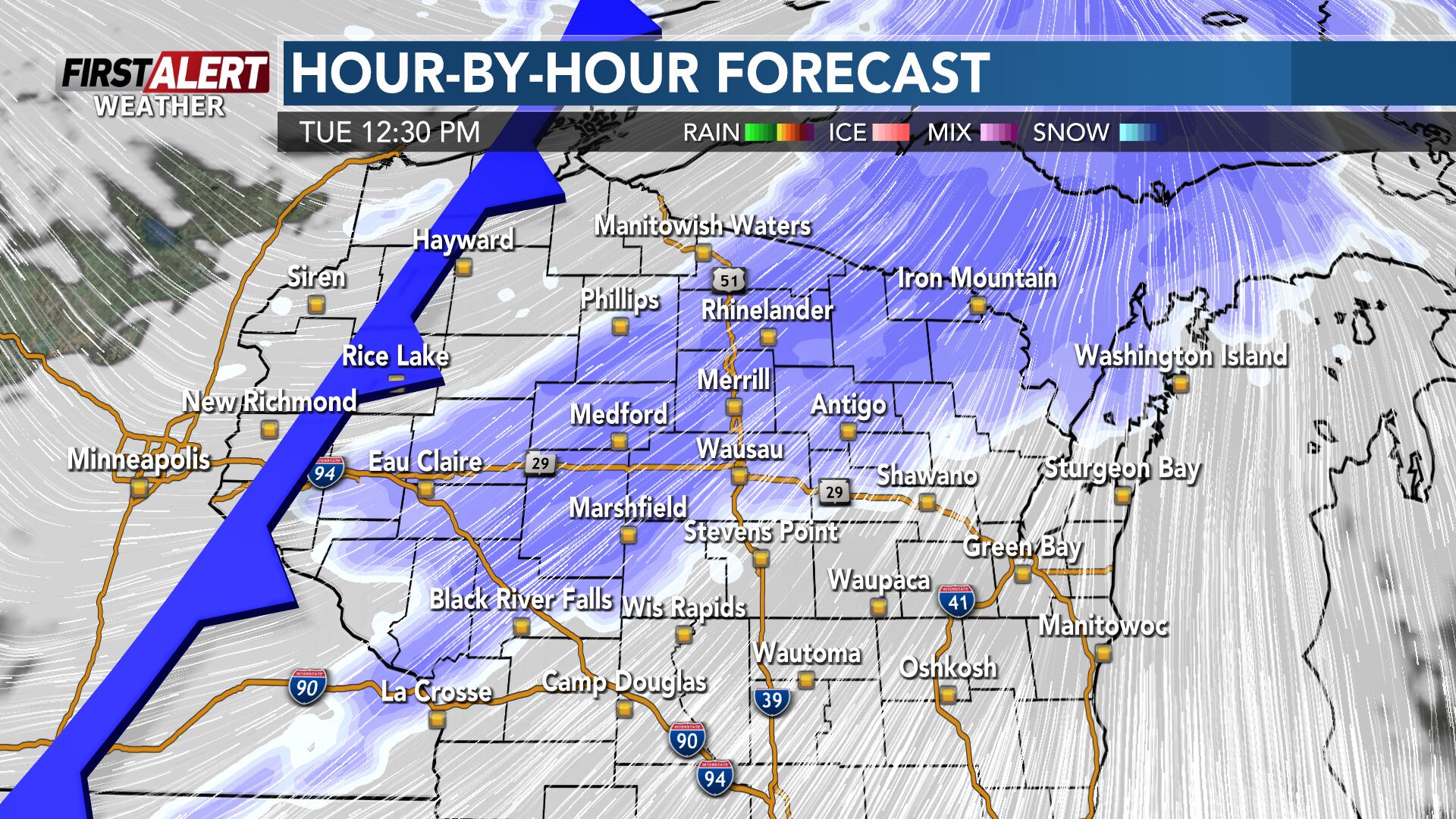 Snow ending, colder on Wednesday