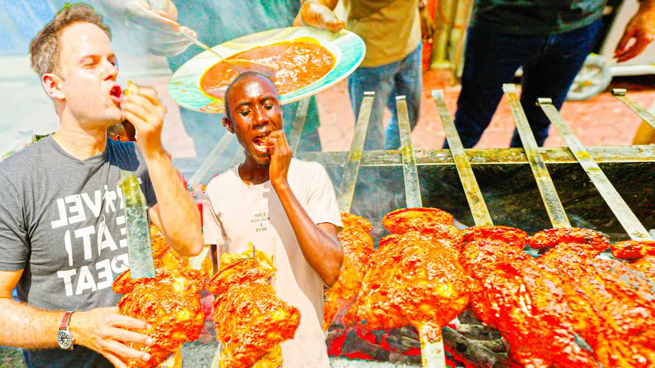 Whole cow BBQ prepared over open fire in Mombasa