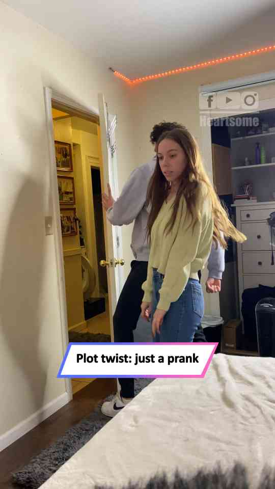Girl pretends to hide someone in her room to prank boyfriend
