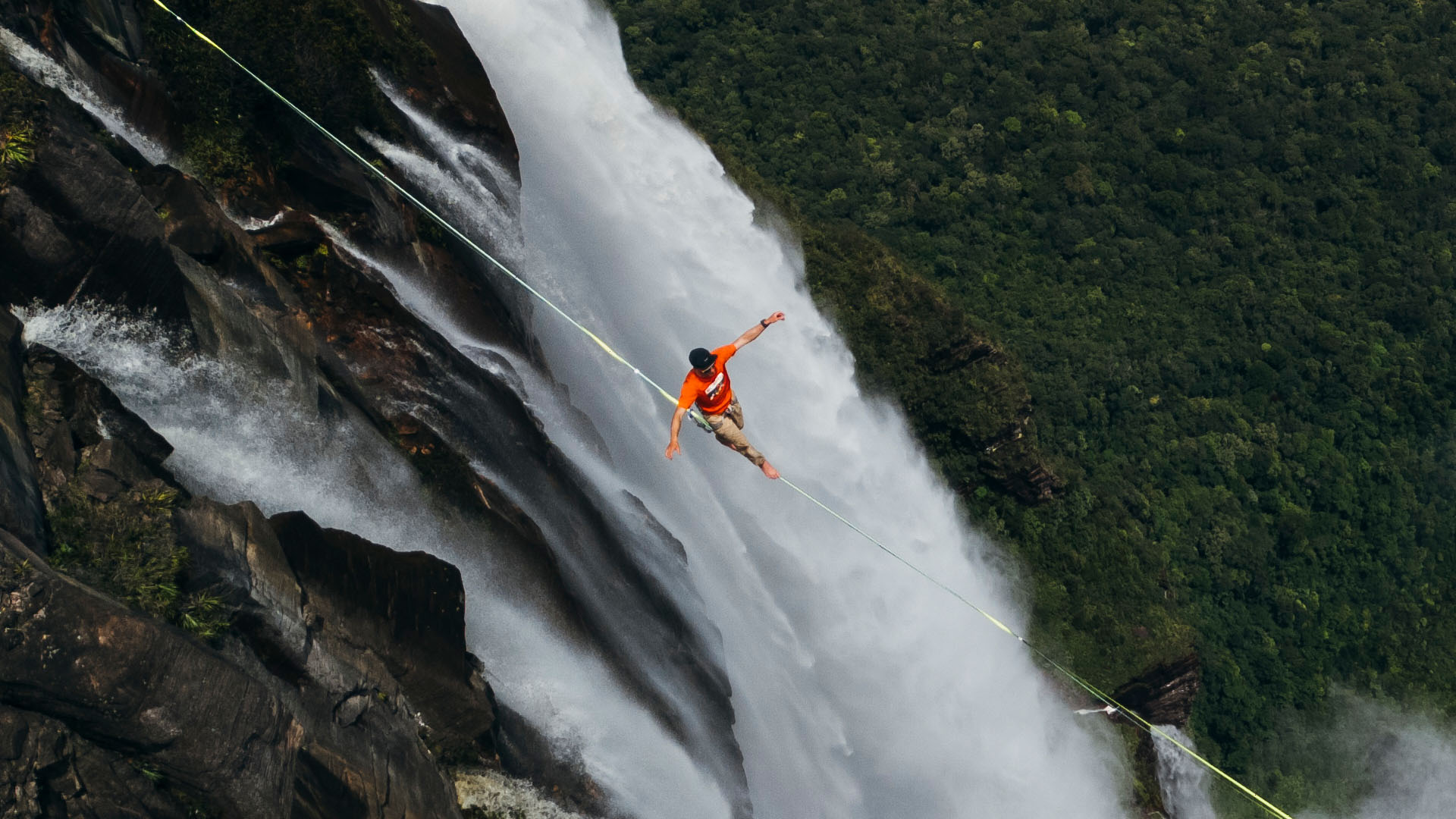 Adventurers break record for highest highline over a waterfall at Angel ...